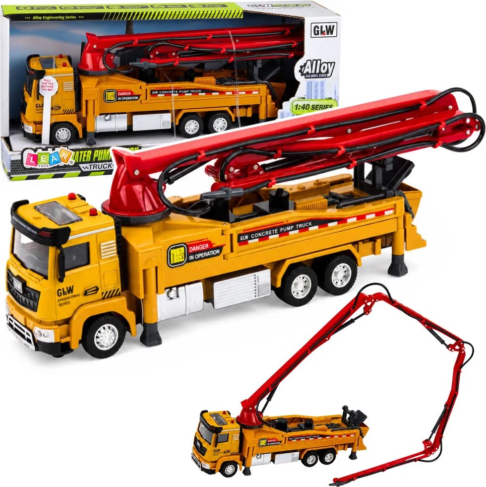 LEAN Toys Nákladní auto s čerpadlem na beton, světla, zvuky, voda, měřítko 1:40