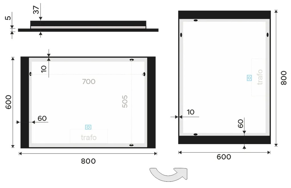 Nimco Černé LED zrcadlo 800x600 s dotykovým senzorem - ZPC 41003V-90