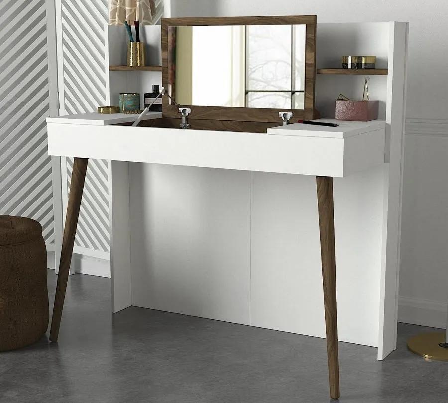 Casarredo - Komfort nábytek Toaletní stolek s panelem a zrcadlem CAMUS bílá/ořech