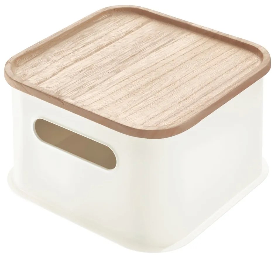 Bílý úložný box s víkem ze dřeva paulownia iDesign Eco Handled, 21,3 x 21,3 cm