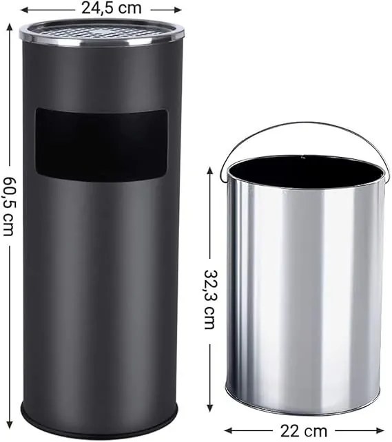 Odpadkový koš s popelníkem, 30 l, černý, nerez