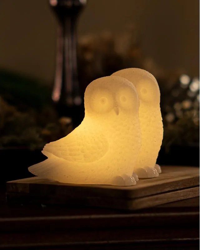 LED svíčky z pravého vosku na baterky, sova, bílá, 10 × 10 cm, sada 2 ks, CR2032