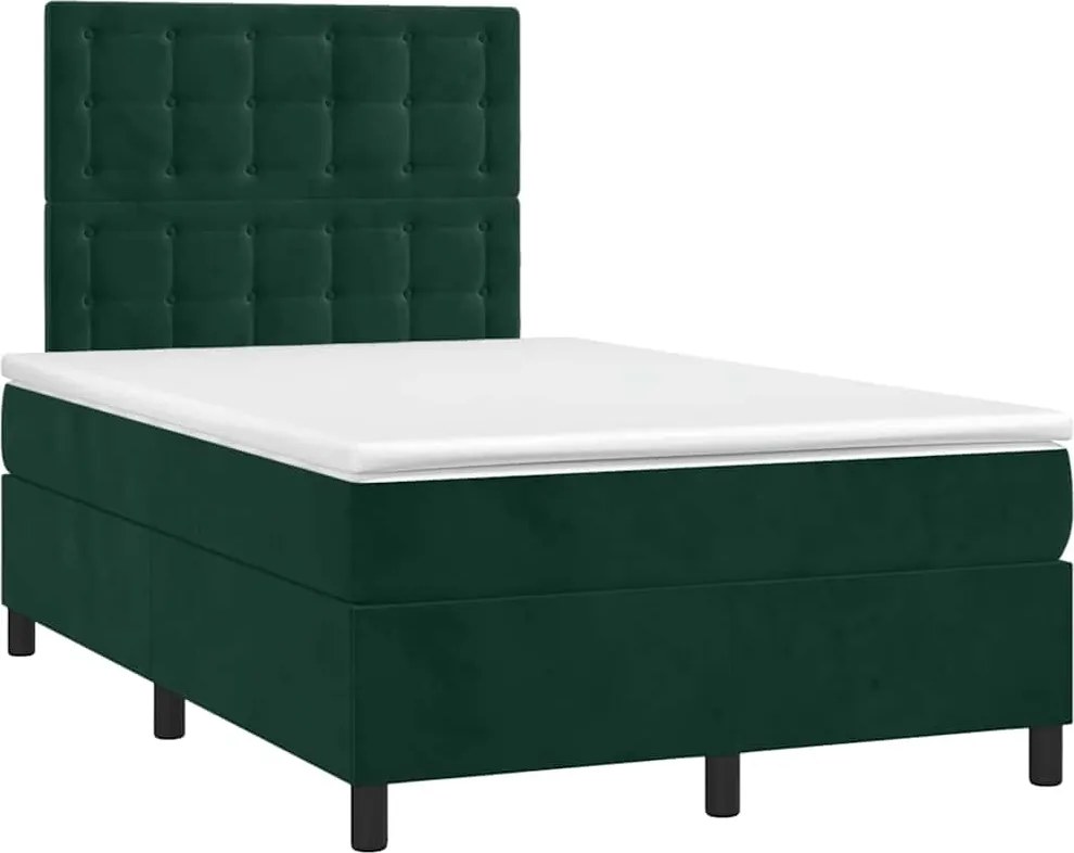 Box spring postel s matrací a LED tmavě zelená 120x190 cm samet 3270338