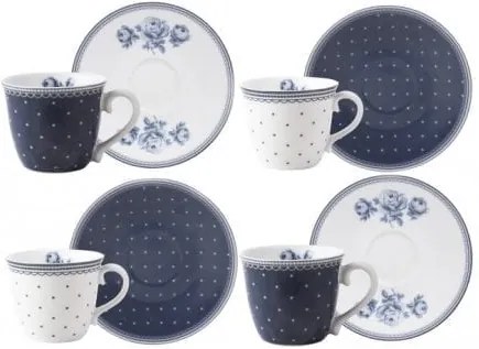 SET 4 espresso hrníčků s podšálky Vintage Indigo