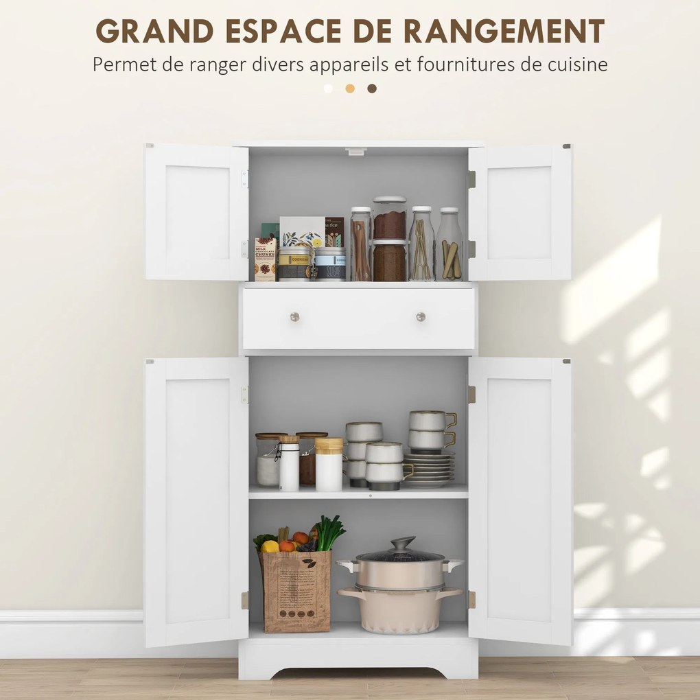 HOMCOM Moderní Kuchyňský Kabinet Buffet s Úložným Prostorem a Regály, Zásuvkou pro Jídelnu a Obývací Pokoj, 60 x 30 x 128 cm, Bílá
