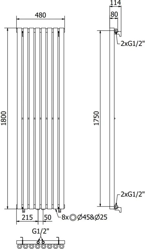 Mexen Nevada dekorativní radiátor 1800 x 480 mm, 940 W, černý - W201-1800-480-00-70