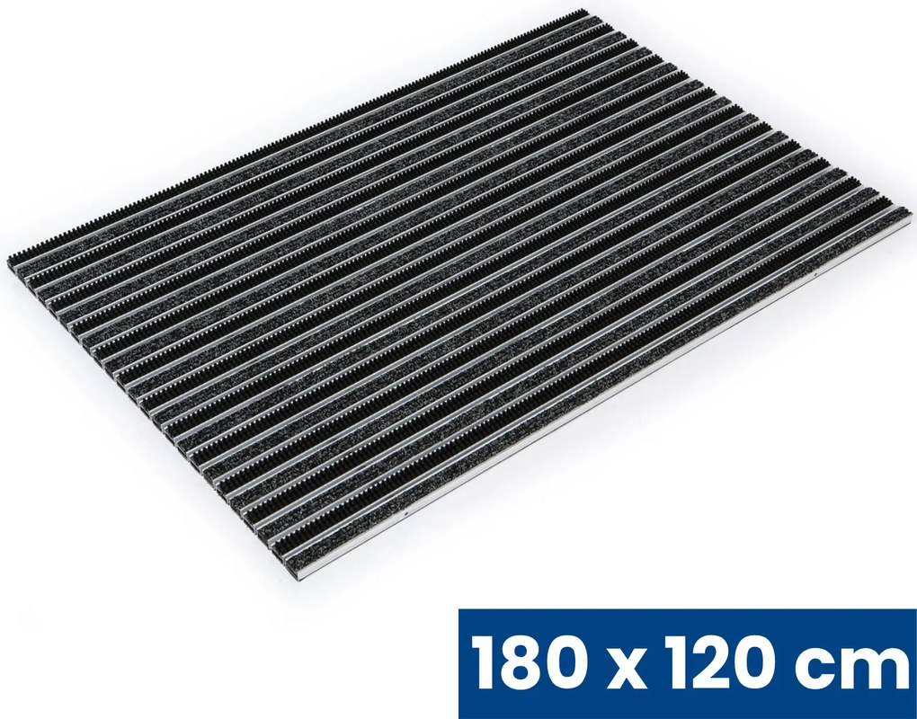 Hliníková čisticí rohož se štětinami a kobercovou vložkou, 180 x 120 cm, černá