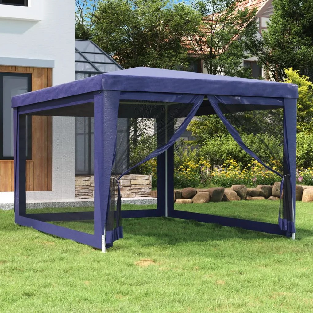 Party stan se 4 síťovanými bočnicemi modrý 3 x 4 m HDPE 319232