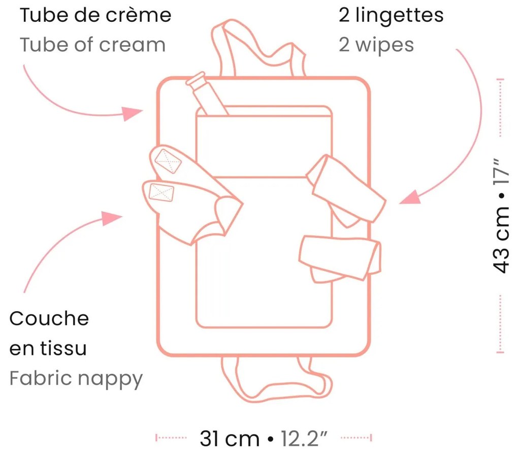 Baby Pomea - přebalovací taška pro panenky - růžová s ptáčkem