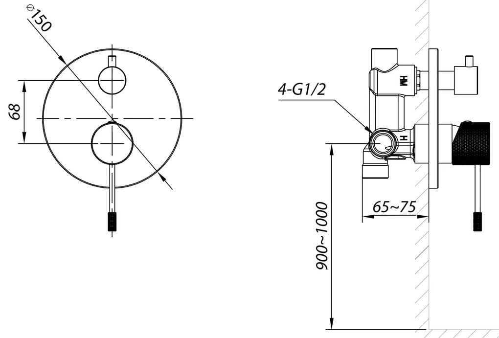 Sapho Sapho, SOLARIS podomítková sprchová baterie, 2 výstupy, černá mat/chrom, WD042BC