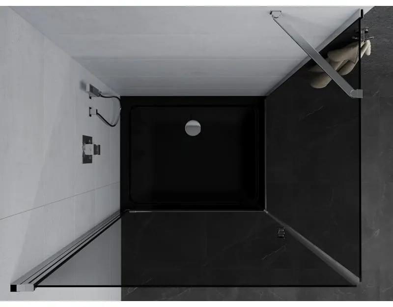 Mexen Pretoria sprchový kout s otočnými dveřmi 80 x 110 cm, grafitově černá, Chromovaná + vanička do sprchového kouta Flat, Čern