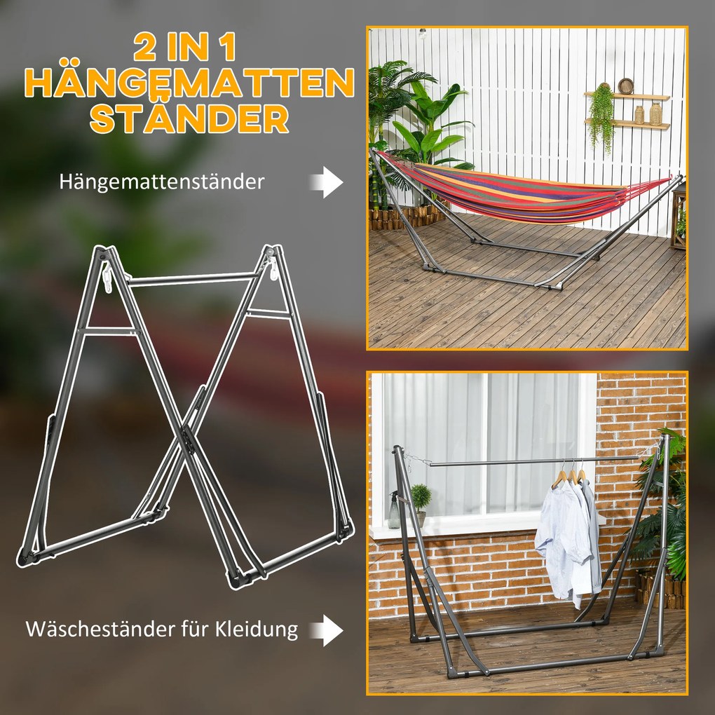 Stojan na houpací síť Outsunny skládací stojan na houpací síť a věšák na oblečení 2 v 1 s nosností až 120 kg 290 x 92 x 88 cm pro zahradu a terasu | …