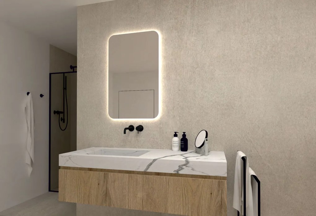BPS-koupelny Zrcadlo s LED podsvícením po obvodu Nikoletta LED 16 Typ: dotykový vypínač, Rozměry (cm): 50x80 - (Nikoletta LED 16/50 TS)