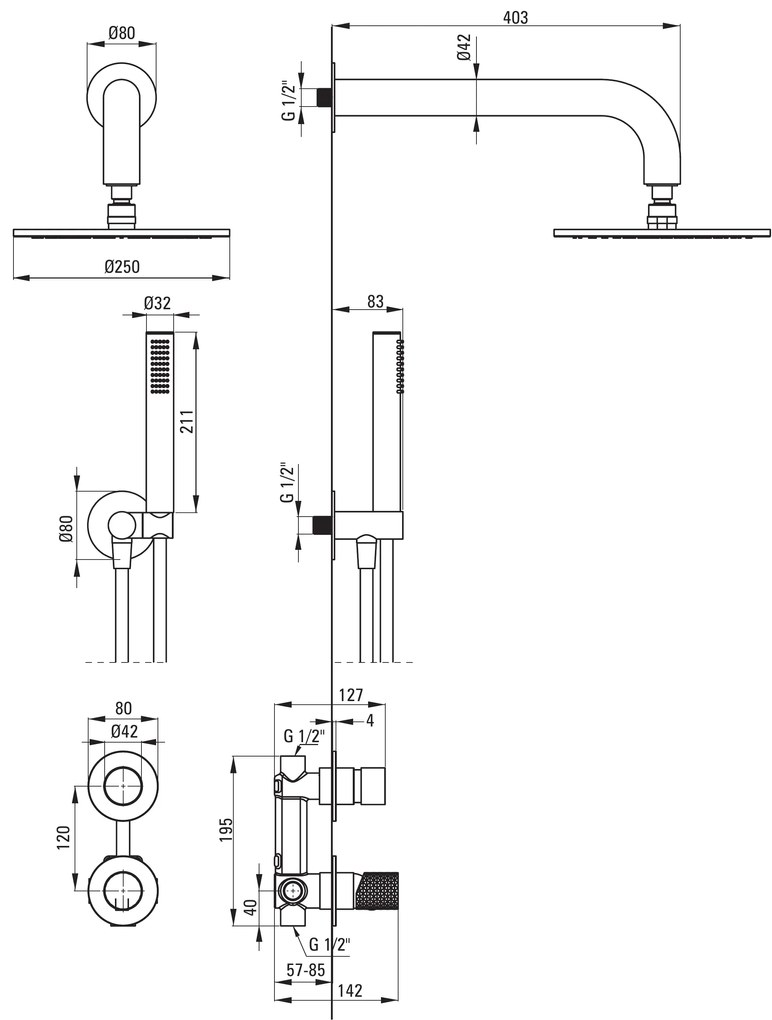 Deante Silia Hexa, podomítková sprchová souprava, broušená ocel, DEA-NHS_F9YK