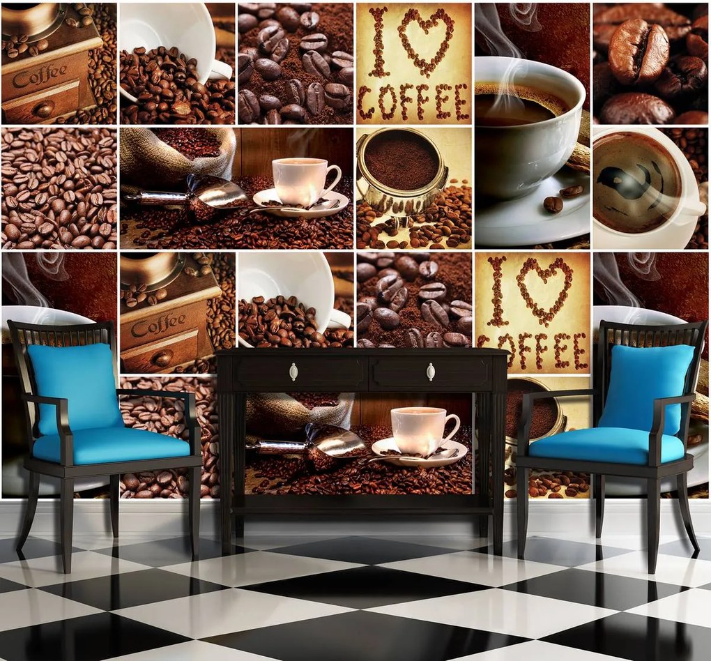 Fototapeta - I Love Coffee - koláž (254x184 cm)