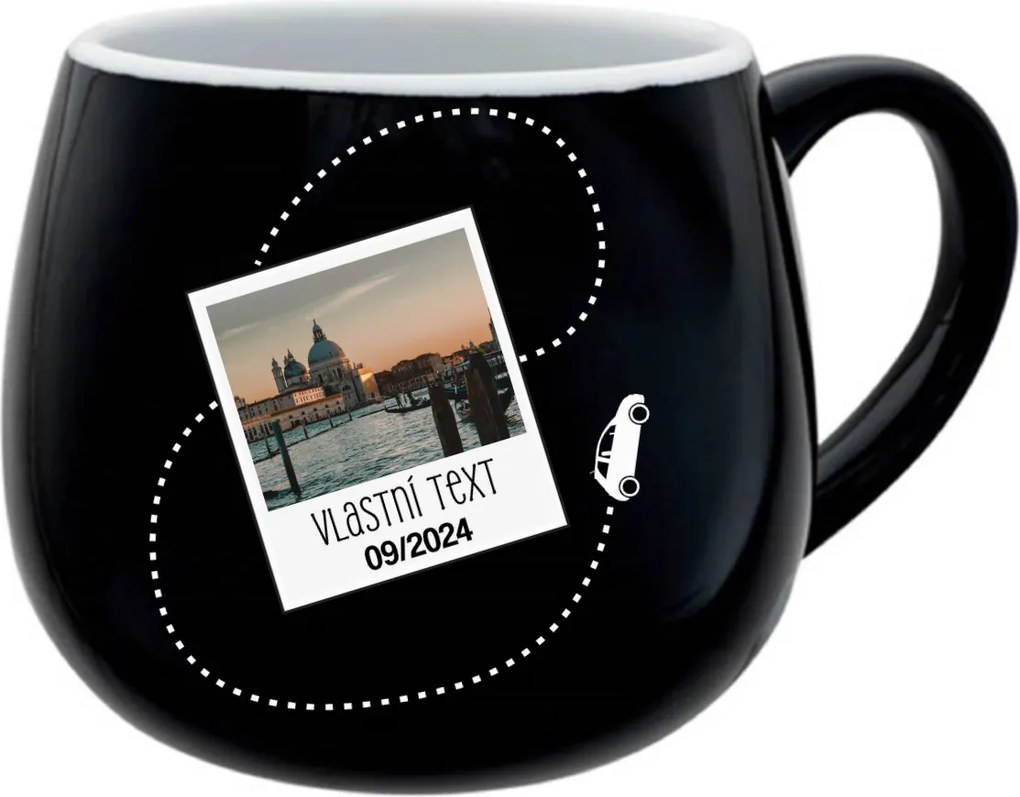 Personalizovaný keramický buclatý hrneček s fotkou a cestovatelským motivem