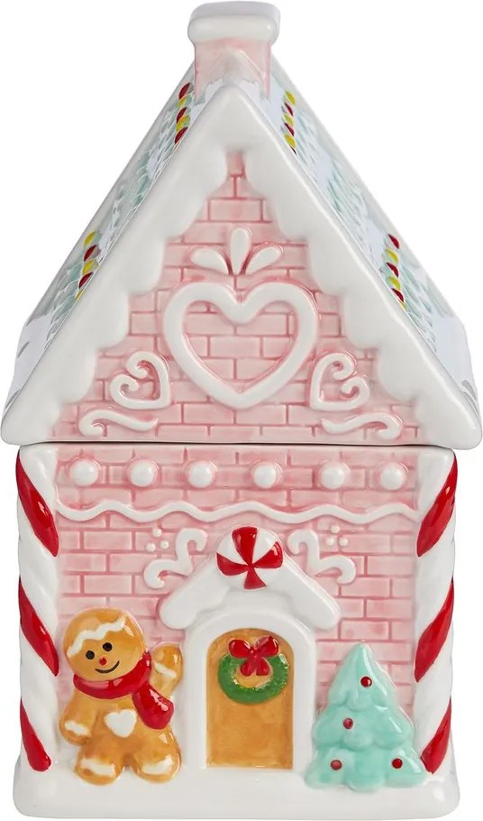 SWEET X-MAS Dóza na sušenky perníková chaloupka - růžová