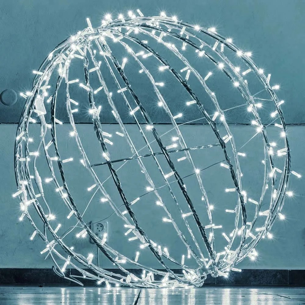 3D LED svítící koule, pr. 100 cm, ledově bílá, bílý kabel, IP67, Easy Fix