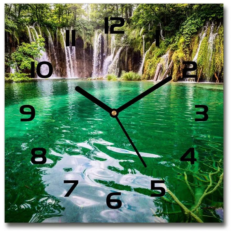 Wallmuralia Skleněné hodiny čtverec Plitvické jezero 30x30 cm