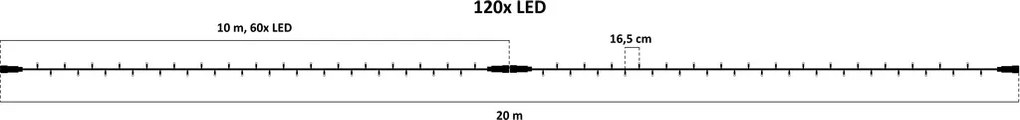 Easy Fix LED světelný řetěz, 20 m, venkovní, modrá, 120 diod, černý kabel, IP67