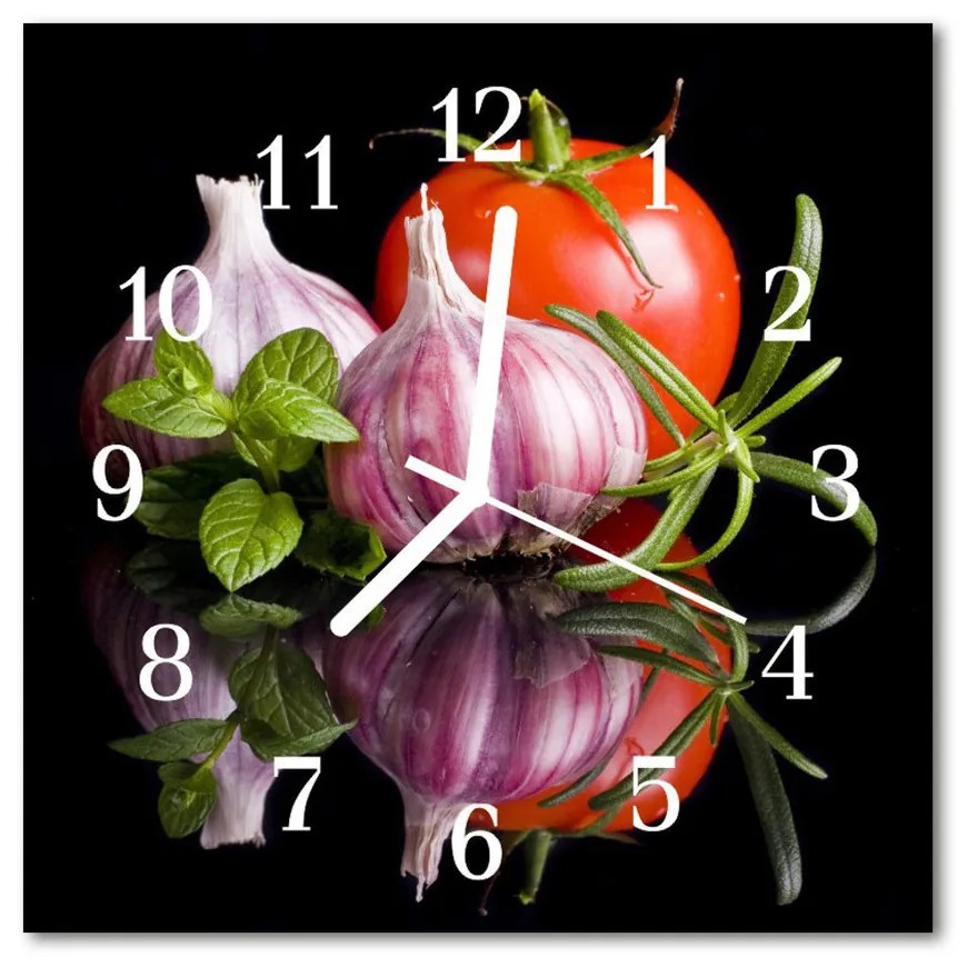 Skleněné hodiny čtvercové Tomatový česnek 30x30 cm
