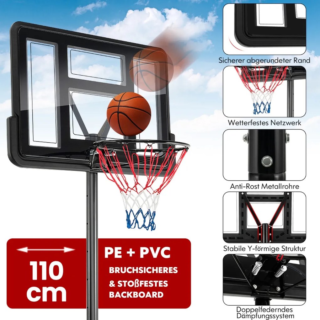 Costway 130 cm - 305 cm výškově nastavitelný basketbalový koš se stojanem a 2