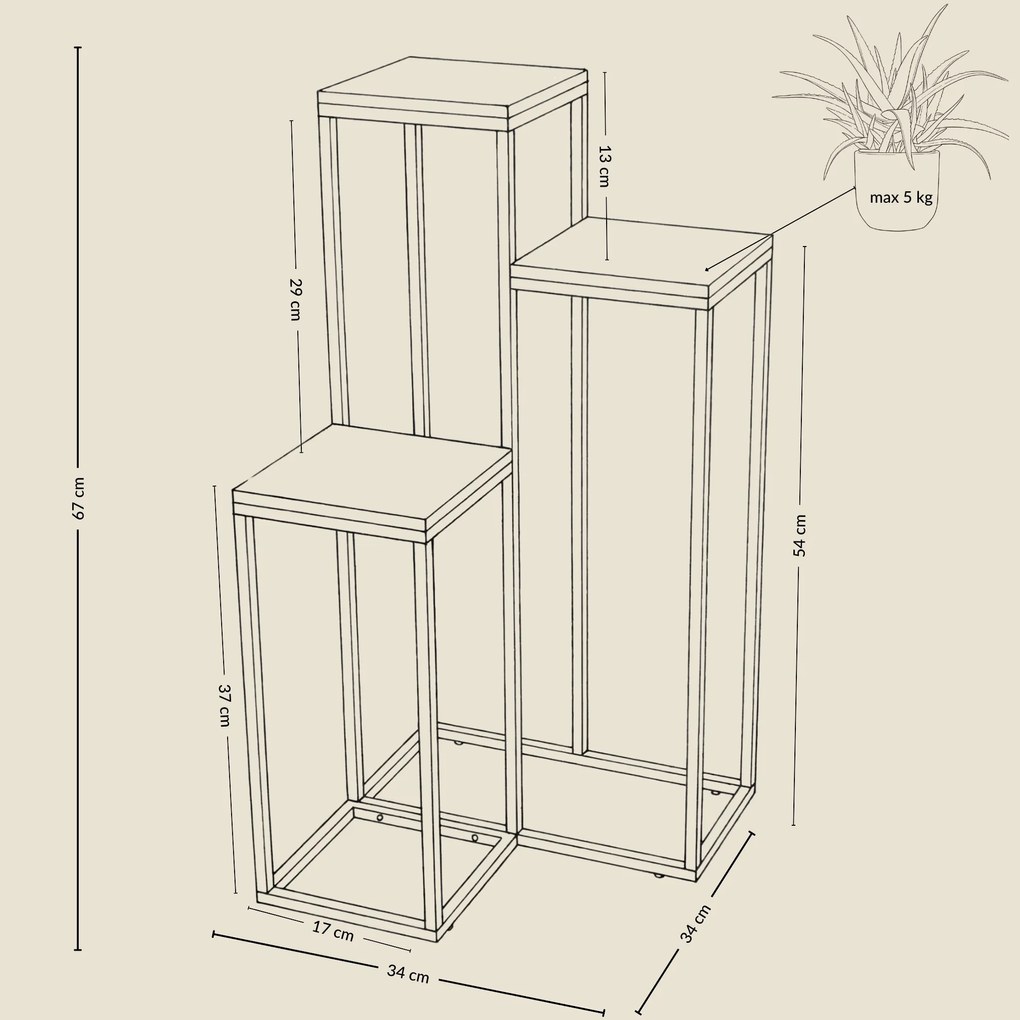 Vysoký stojan na 3 květiny BIOS, 34 x 34 x 67 cm