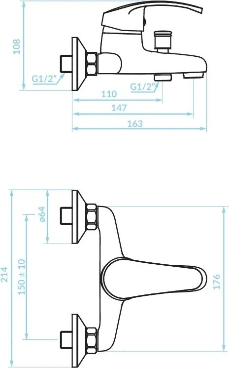 Kuchinox Kakadu, nástěnná vanová baterie, bílá, LAV-BKK_610D