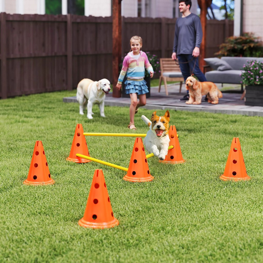 PawHut Agility set pro psy 3-dílné vybavení pro výcvik psů Zásuvná sada překážek se 6 kužely 3 překážky Přepravní taška D07-059V00OG