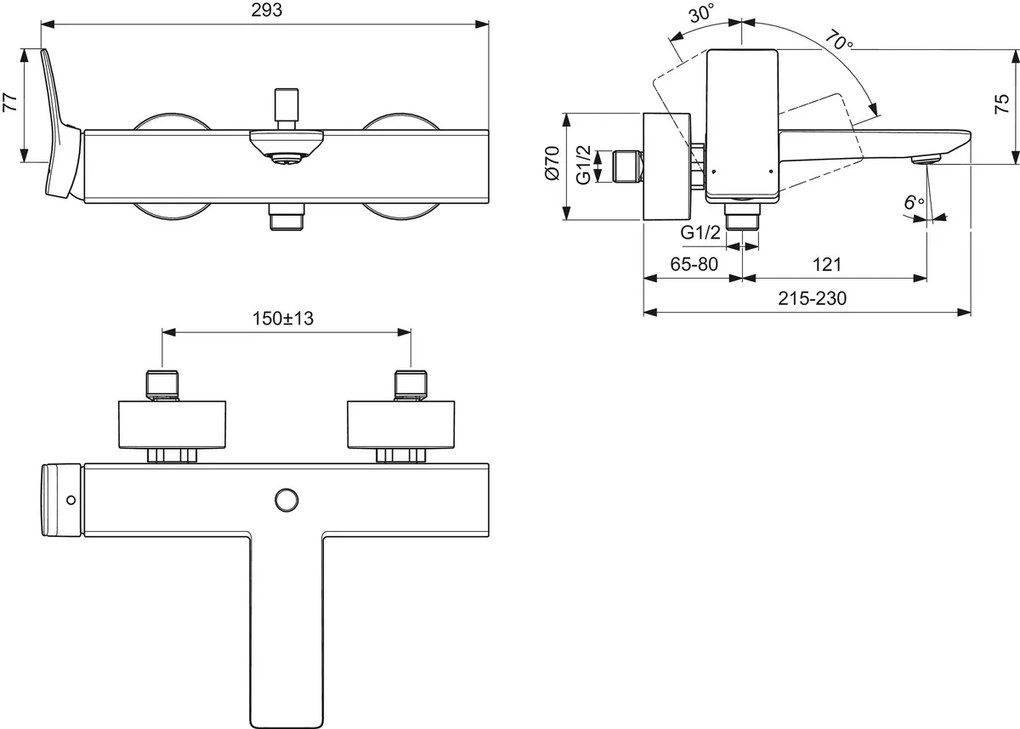 Ideal Standard Conca - Vanová baterie nástěnná, kartáčovaná zlatá BC762A2