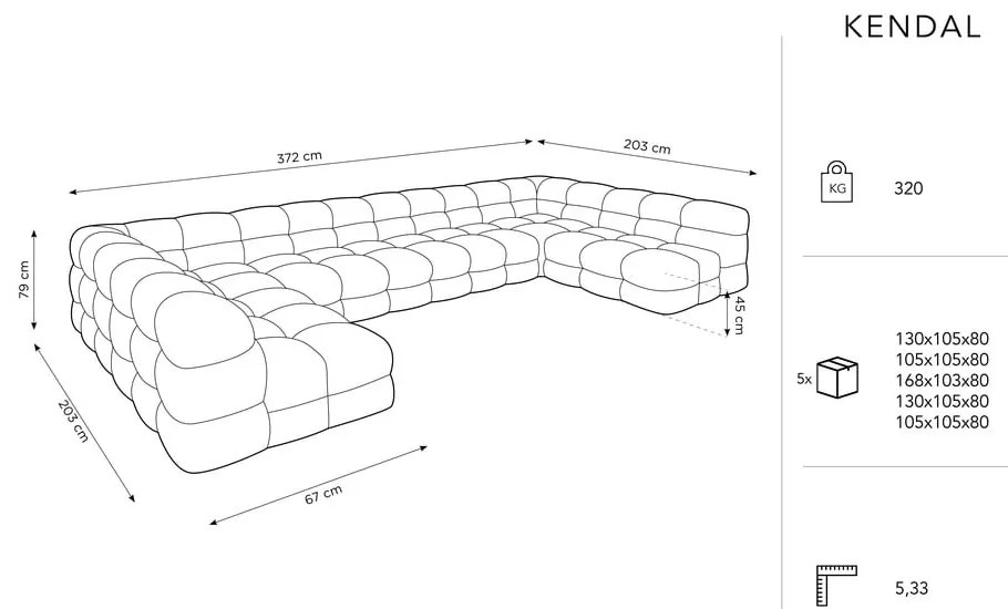 Světle šedá sametová rohová pohovka (do "U") Kendal – Micadoni Home