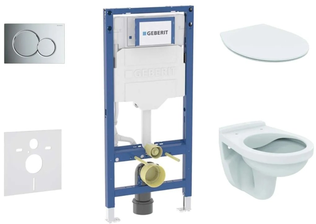 Geberit Duofix - Set předstěnové instalace, klozetu Alpha a sedátka softclose, tlačítko Sigma01, lesklý chrom SANI11CD1101