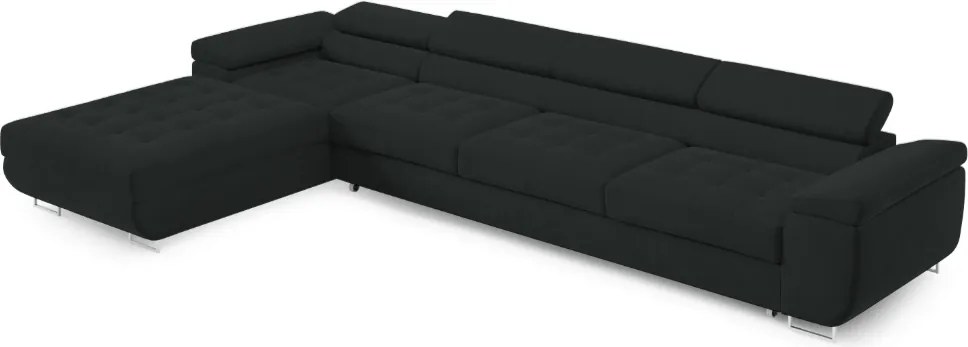 Rohová rozkládací sedací souprava do L CORTELE, 331 cm, s úložným prostorem Roh pohovky: Levý roh, Barva látky Kronos: Černá (Kronos 07)