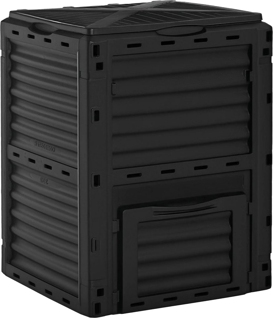 Outsunny kompostér s kapacitou 300L pro výrobu zahradního hnojiva s 48 otvory, 60,5x60,5x81,5 cm, černý | Aosom