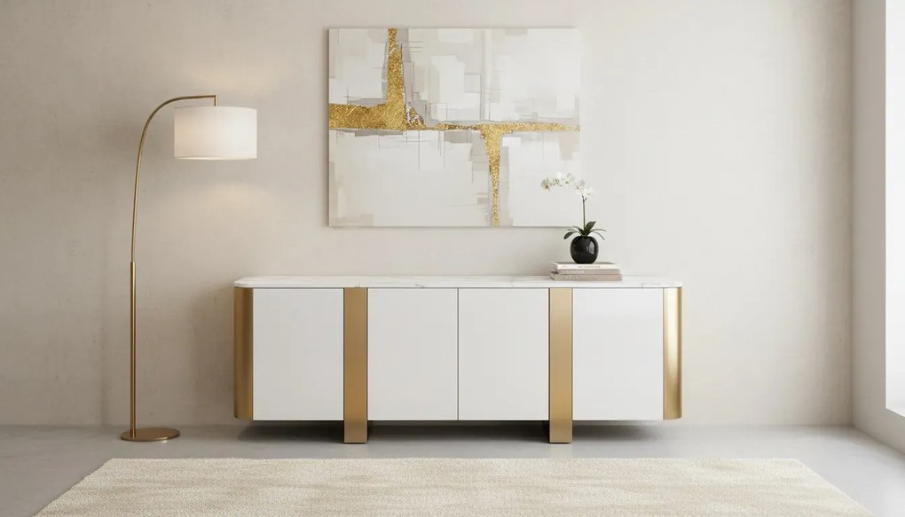 Komoda Stilig ST921 200 cm bílá/zlatá/mramor