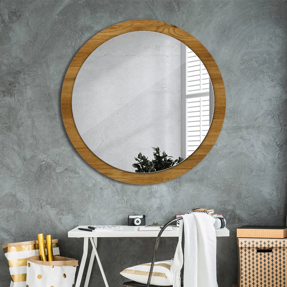 Kulaté dekorativní zrcadlo Rustikální dub fi 100 cm