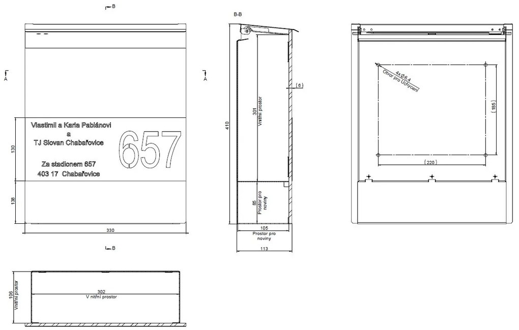 Poštovní schránka nerez bez novinové přihrádky 2a Typ víka: Standart