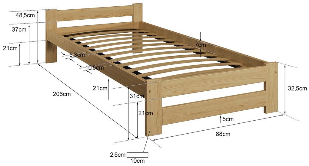 Postel z masivu VitBed 80x200cm Ran borovice s roštem