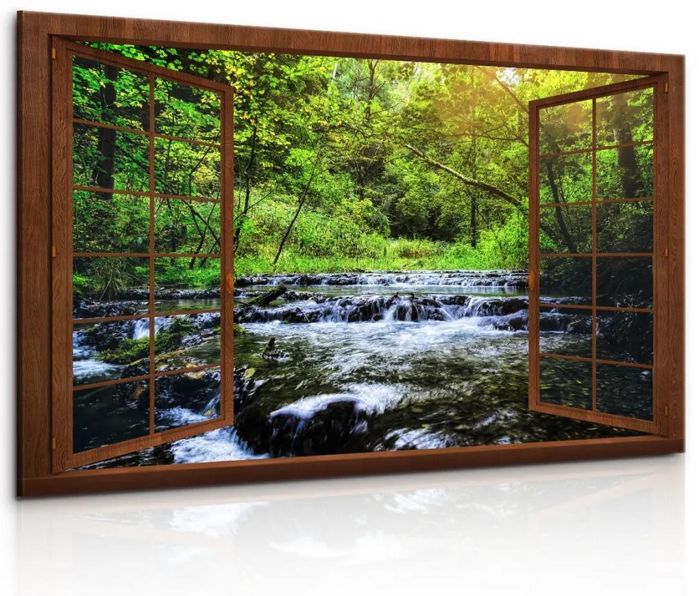 3D obraz dřevěné okno na řeku Velikost (šířka x výška): 120x80 cm