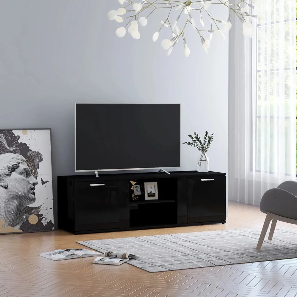 801168 vidaXL TV stolek černý s vysokým leskem 120 x 34 x 37 cm dřevotříska