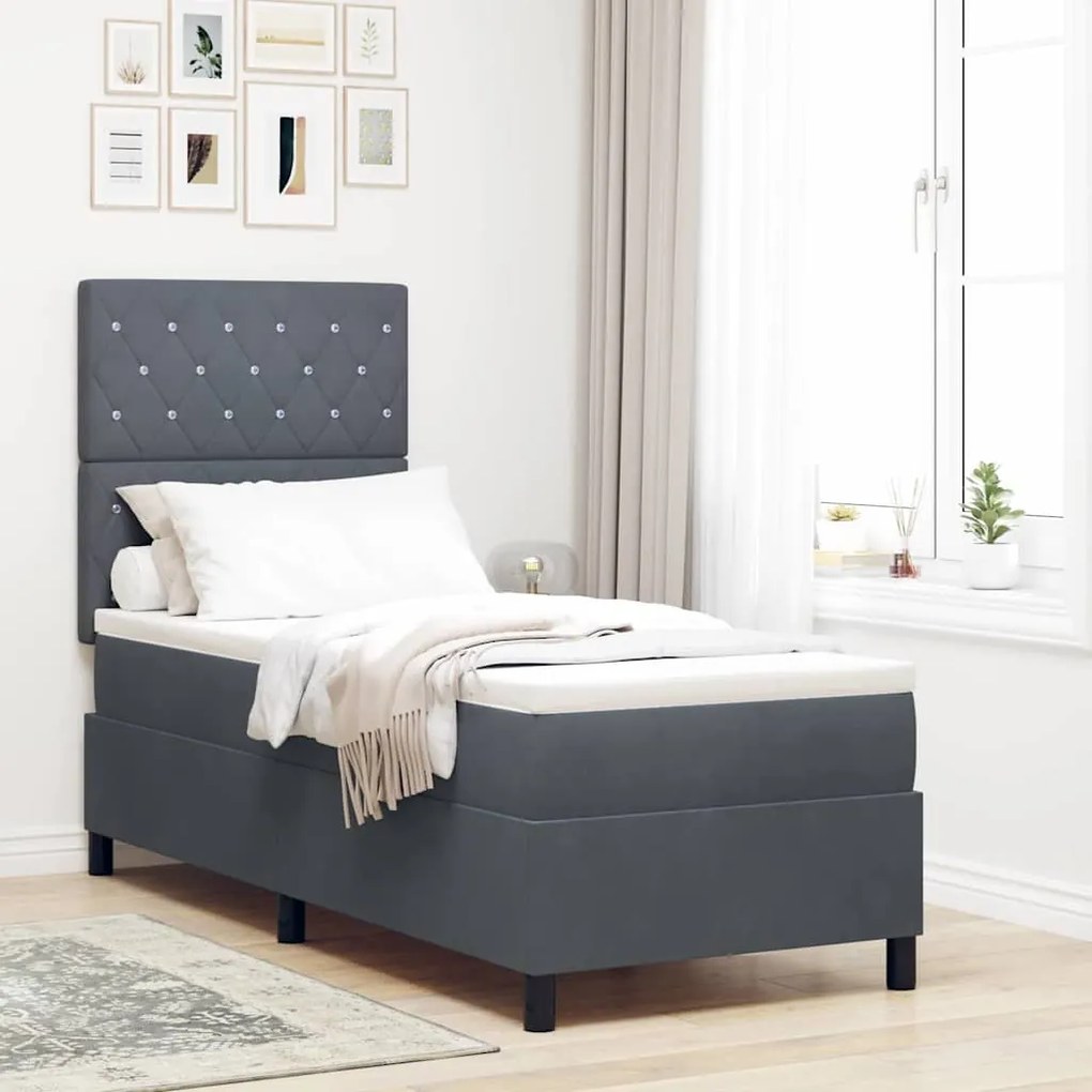 Postel s boxspringem s matrací Tmavě šedá 80 x 200 cm samet 3339729