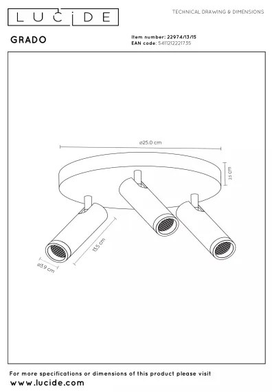 Lucide 22974/13/15 - Bodové svítidlo GRADO 3xGU10/12W/230V hnědá/černá