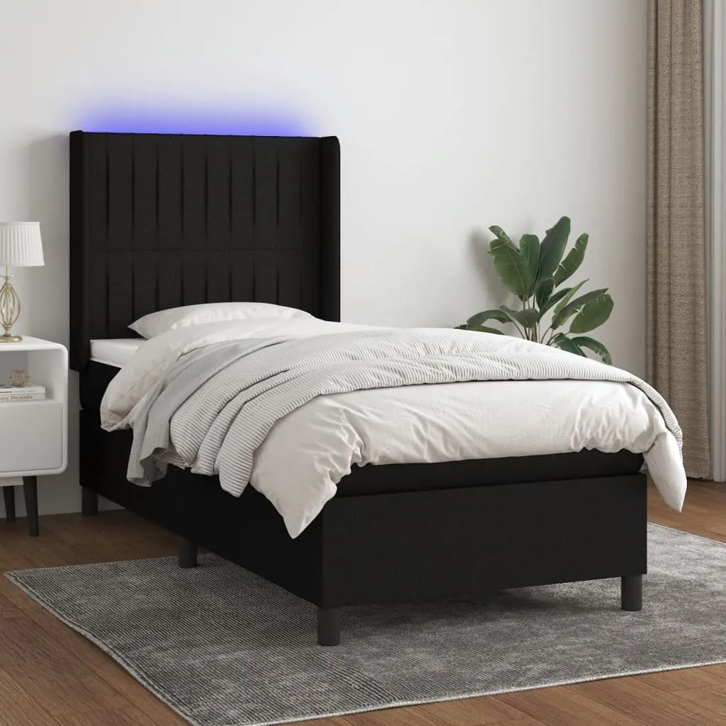 Box spring postel s matrací a LED černá 90x190 cm textil 3138439