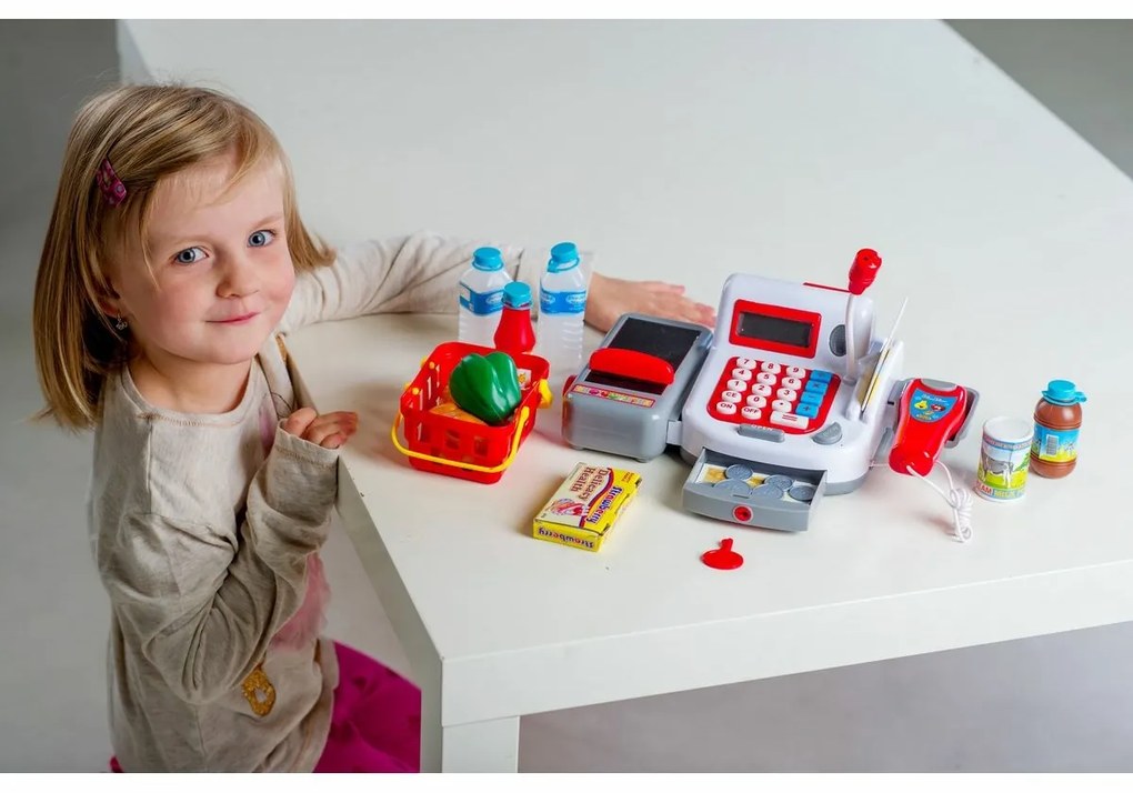 Teddies Pokladna digitální 30 cm s doplňky, se zvukem a světlem, na baterie