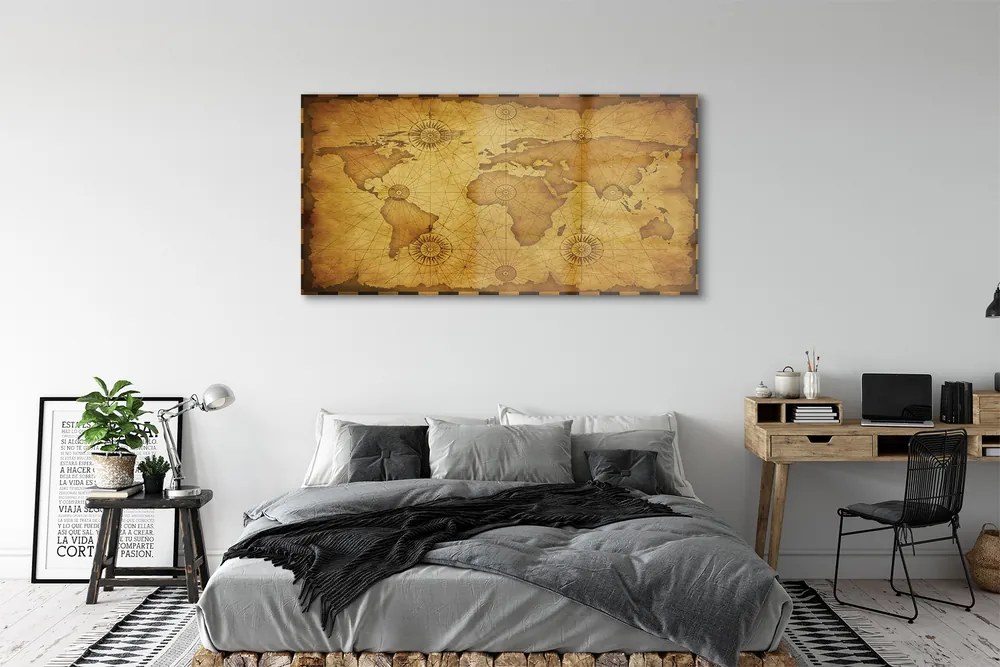 akrylový obraz mapa spálil staré hrany 140x70 cm