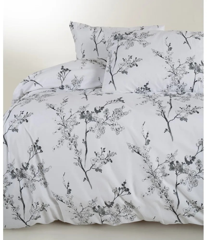 Bílé/šedé povlečení na dvoulůžko/prodloužené z bavlny Renforcé 240x220 cm White Floral – Mila Home Luxury