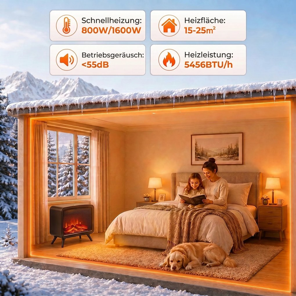 HOMCOM Elektrický krb 800/1600W elektrický krb s topením, odnímatelný podstavec, nastavitelný termostat, 3D efekt plamene
