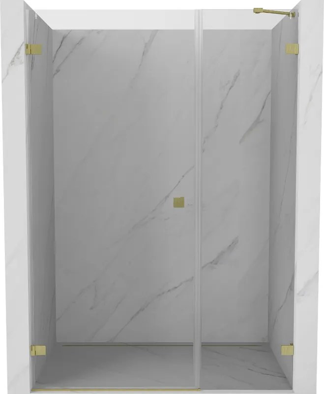 Mexen Lunar-B, levé otočné sprchové dveře 135 cm, 8mm čiré sklo, zlatý matný profil, 832S-135-050-55-00-L