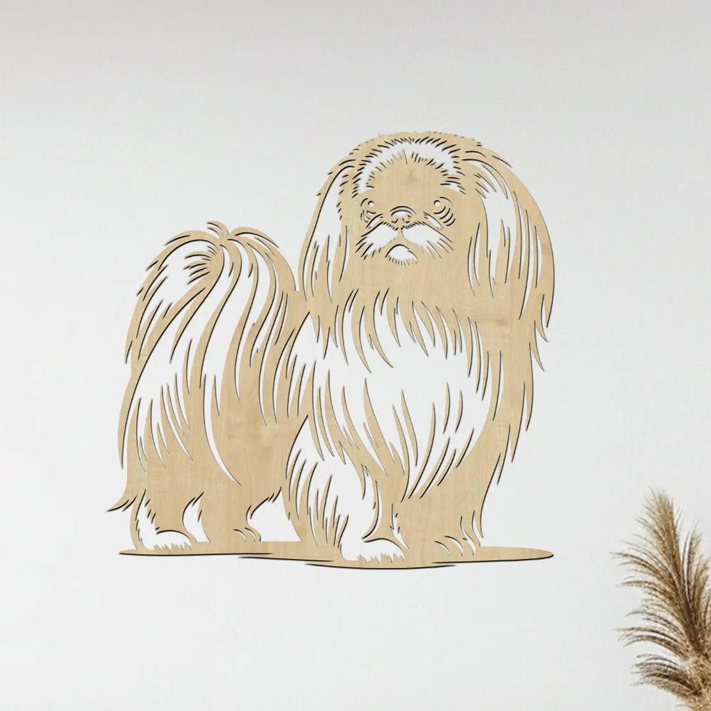 dřevo života Dřevěný obraz psa Pekingese Zvolte rozměr (cm): 40x39, Zvolte barvu dekoru: Černá