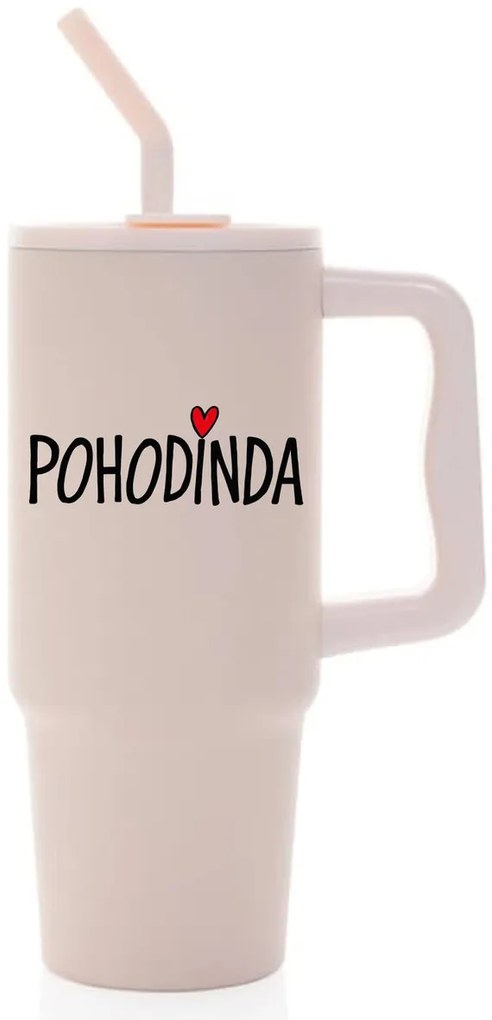 POHODINDA - růžová cestovní termoska s barevným víčkem 900 ml